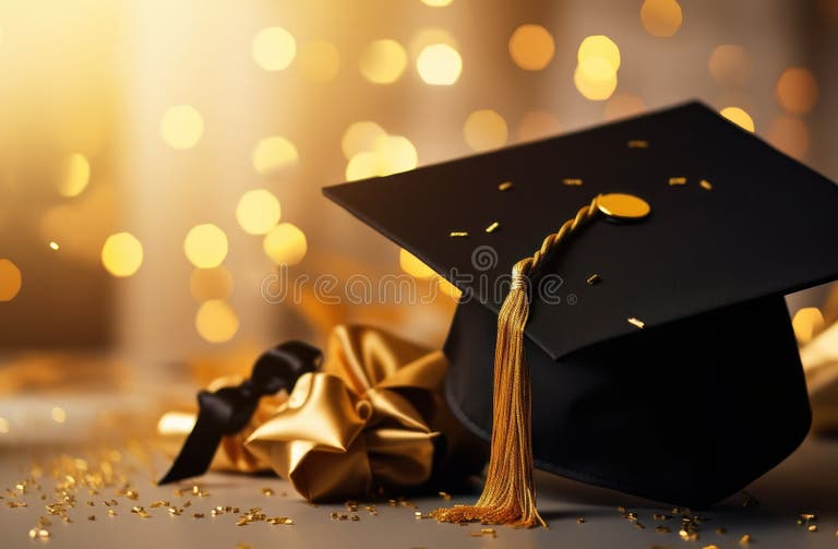 Gold Confetti at the End of Graduation Cap Stock Image - Image of ...