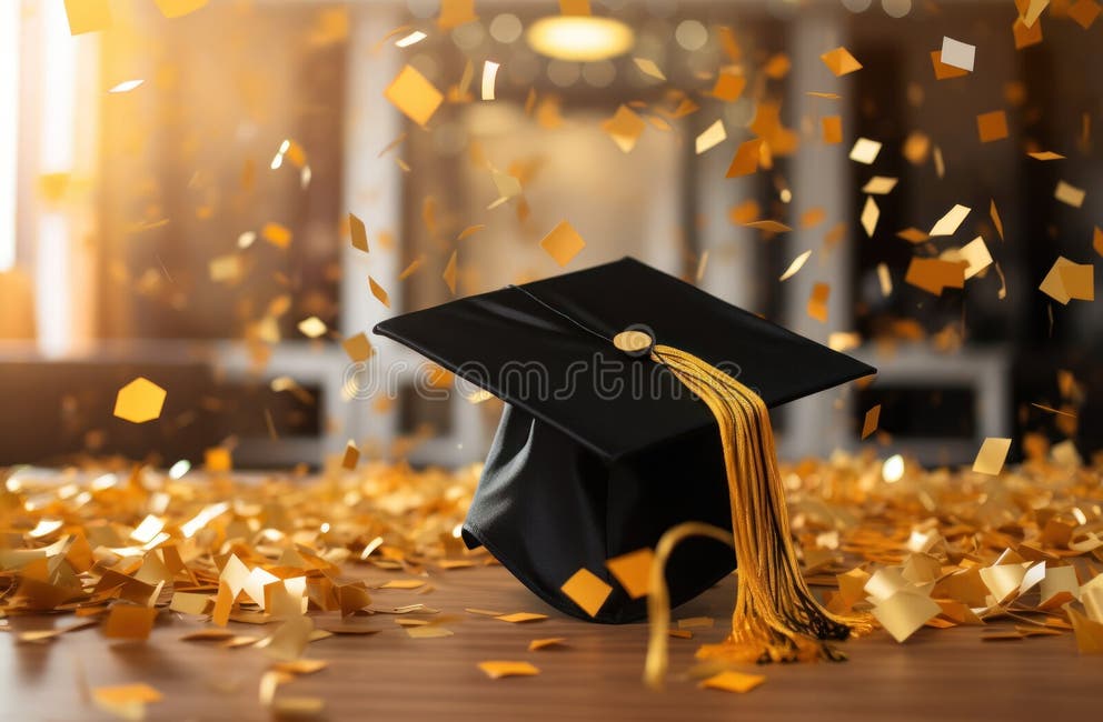 Gold Confetti at the End of Graduation Cap Stock Photo - Image of ...