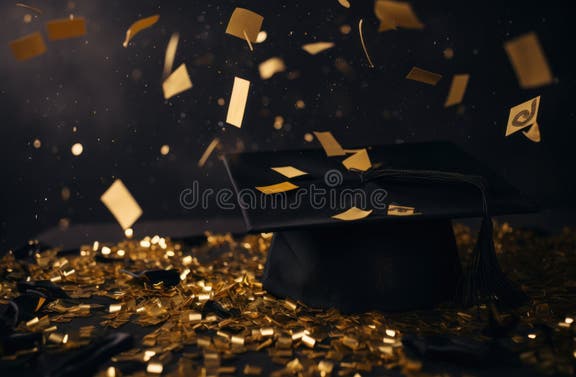 Gold Confetti at the End of Graduation Cap Stock Photo - Image of ...