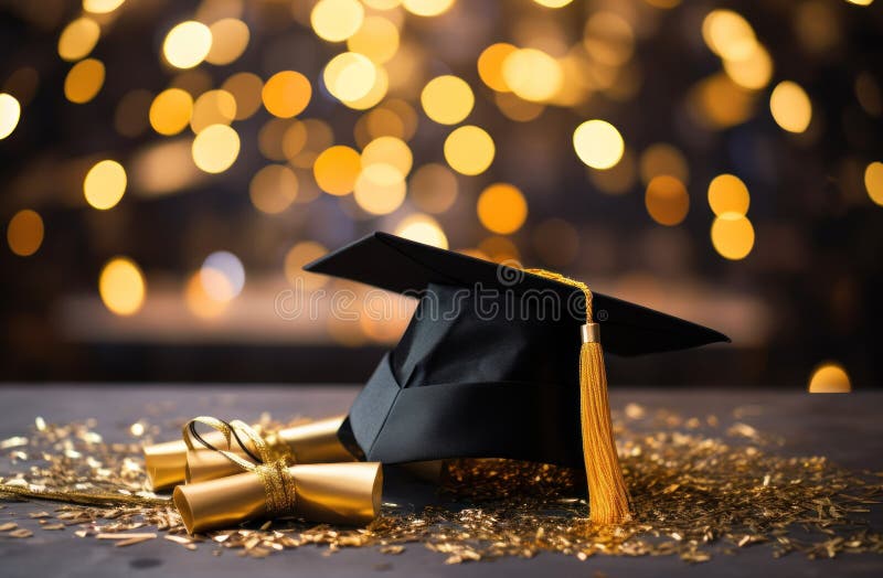 Gold Confetti at the End of Graduation Cap Stock Image - Image of gold ...