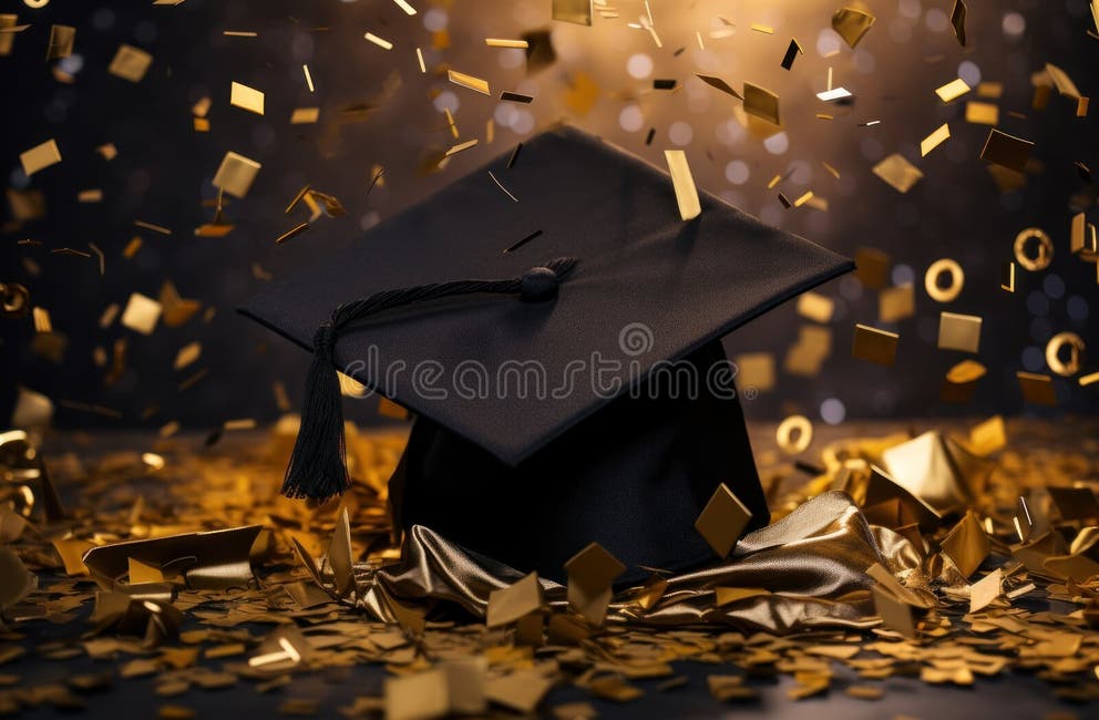 Gold Confetti at the End of Graduation Cap Stock Photo - Image of ...