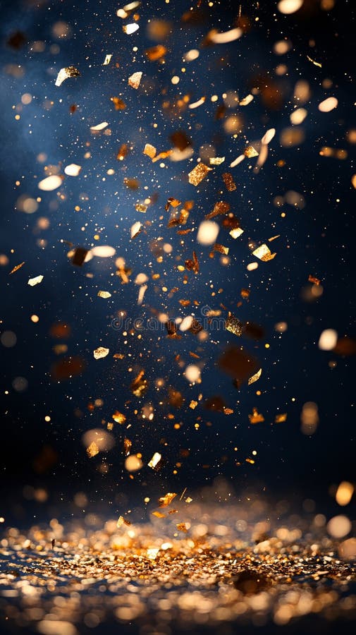 Gold Confetti Explosion on Dark Blue Background Stock Illustration ...