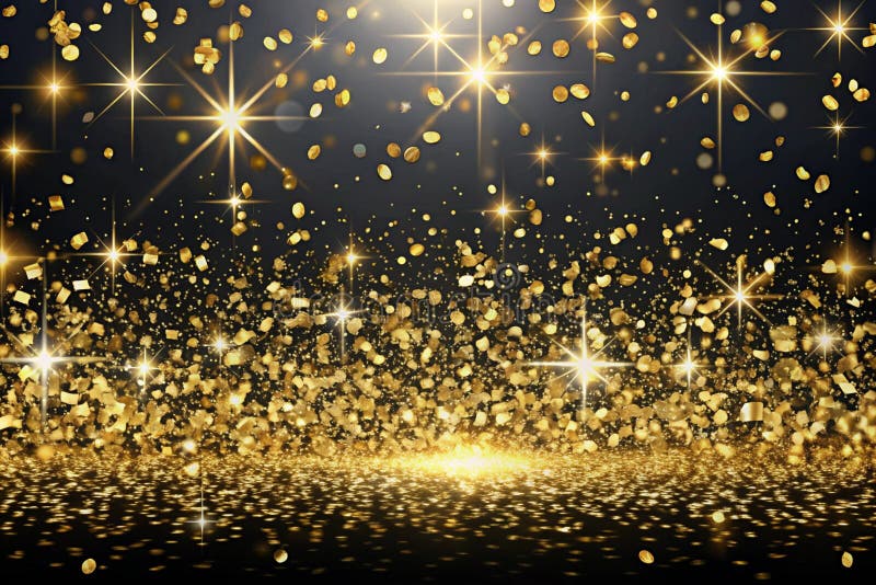 Falling Gold Confetti on Dark Background Stock Illustration ...