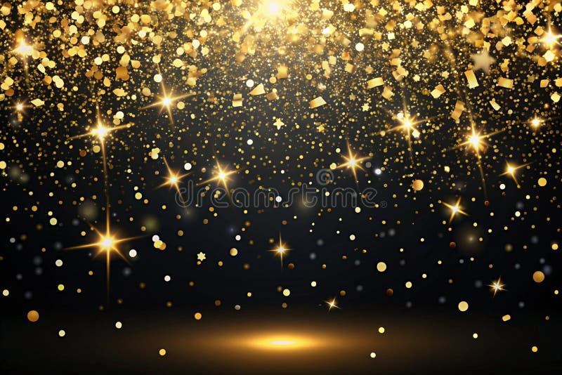 Falling Gold Confetti on Dark Background Stock Illustration ...