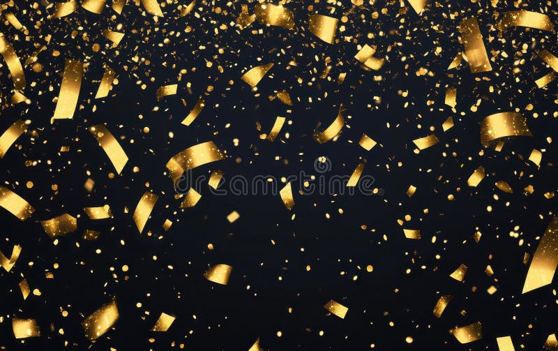Gold Confetti Falling on a Black Background with Glittering Festive ...