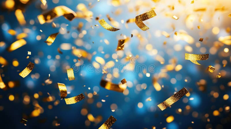 Gold Confetti Falling on a Blue Background Stock Illustration ...