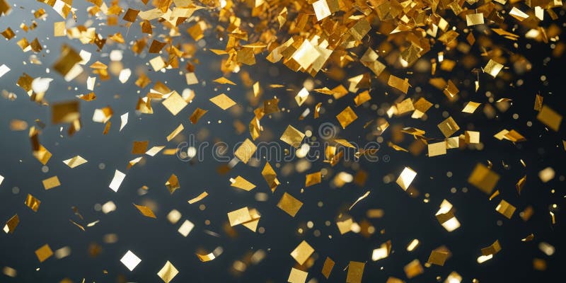 Gold Confetti Falling on Dark Background. Stock Photo - Image of ...