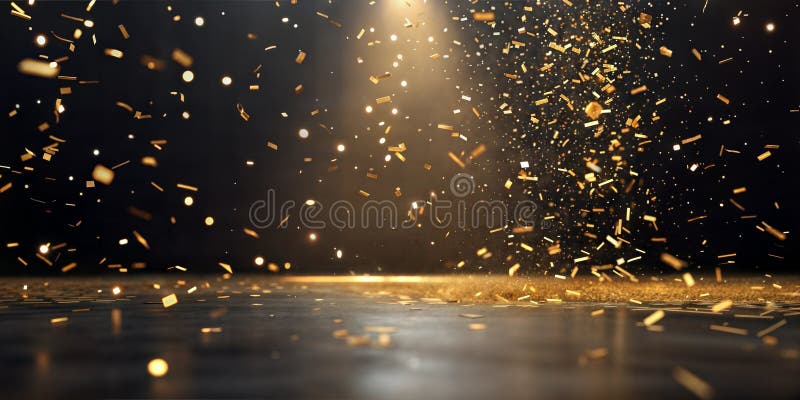 Gold Confetti Falling on a Dark Surface, Perfect for Celebrations Stock ...