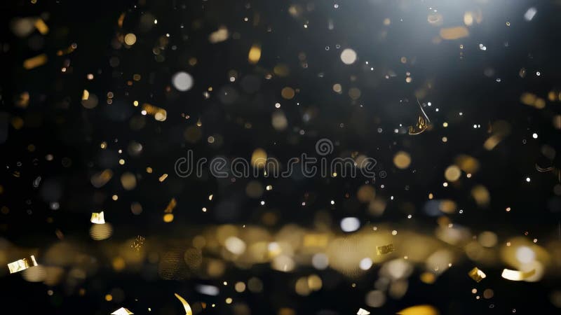 Gold Confetti Falling in a Loop on a Black Background with Glittering ...