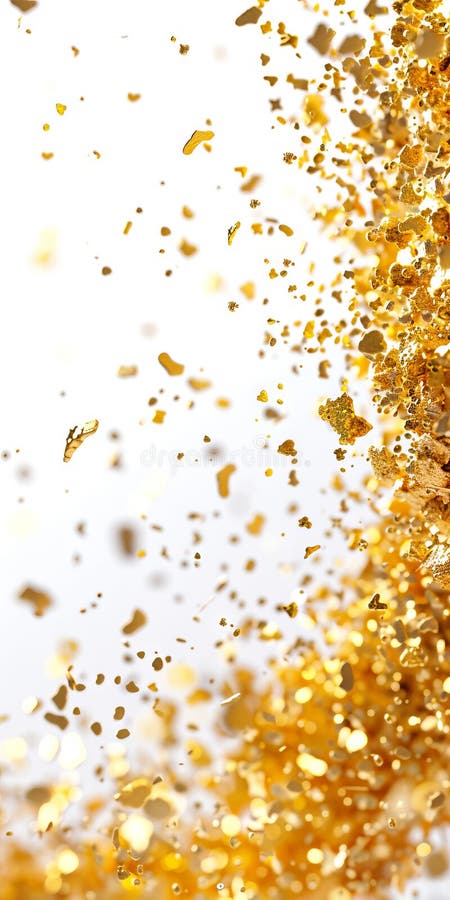 Gold Confetti Falling on White Background Stock Photo - Image of ...