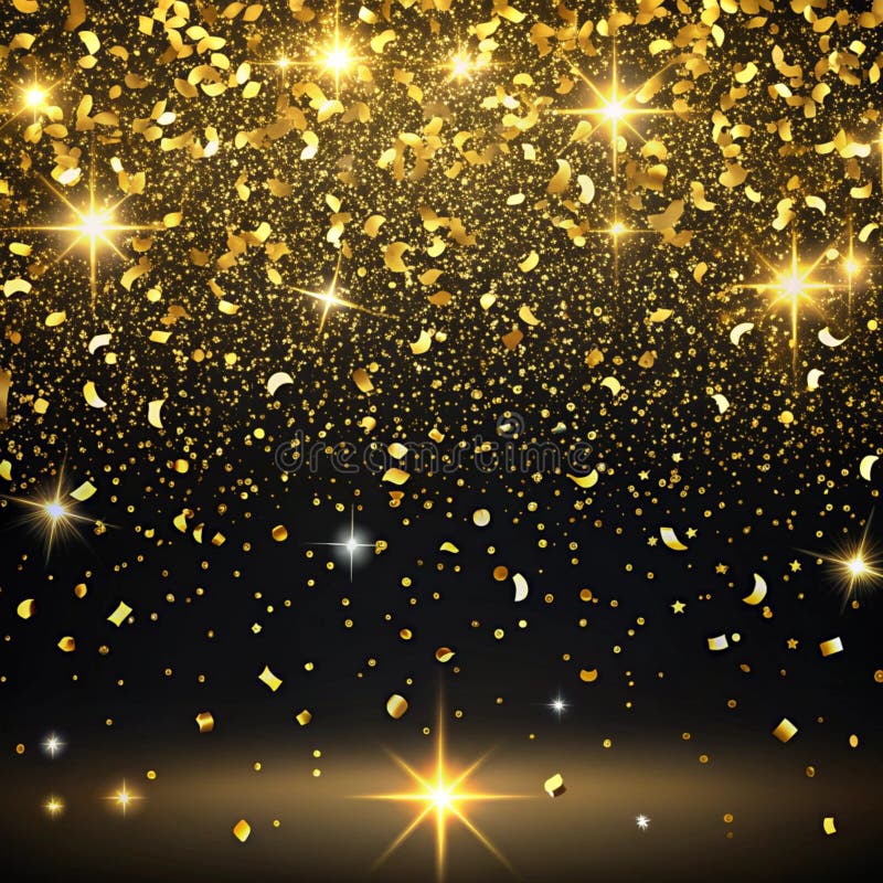 Gold Confetti Overlay on Black Background for Festive Event Designs ...