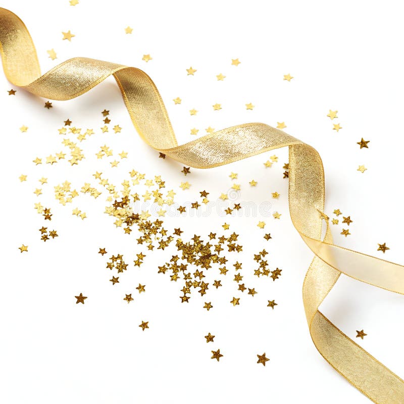 Gold Confetti with Ribbon on White Background Stock Illustration ...