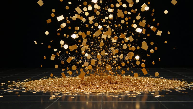 Gold Confetti Swirls Over a Black Dance Floor Stock Illustration ...