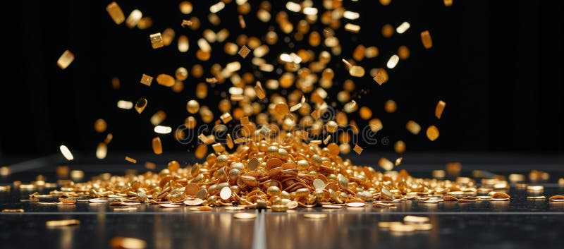 Gold Confetti Swirls Over a Black Dance Floor Stock Illustration ...
