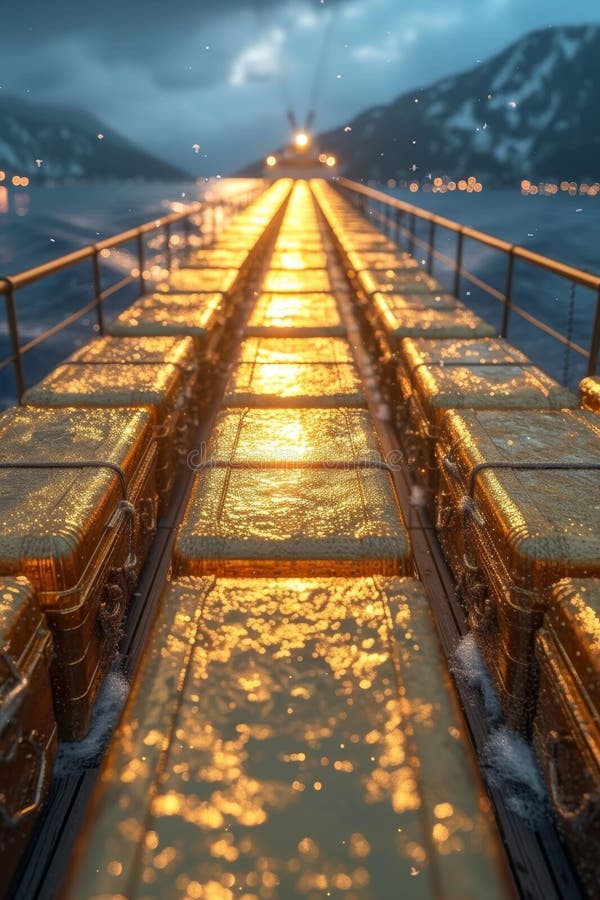 Gold Containers with Cargo on a Container Ship in the Ocean Stock Image ...