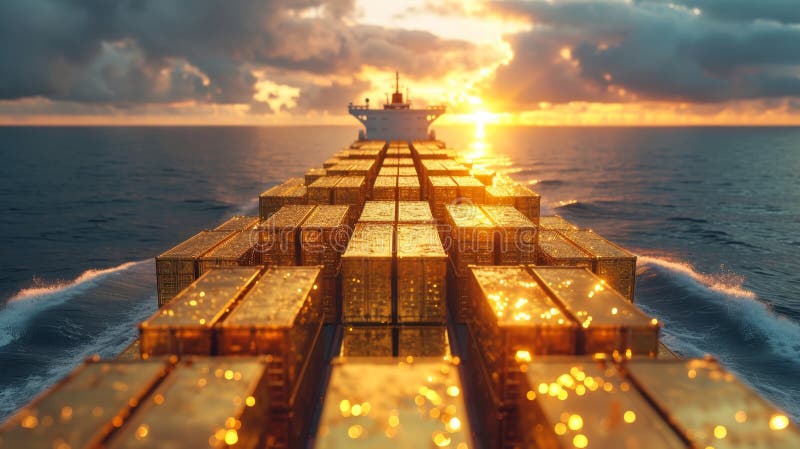 Gold Containers with Cargo on a Container Ship in the Ocean Stock Image ...