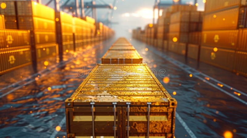 Gold Containers with Cargo on a Container Ship in the Ocean Stock Image ...