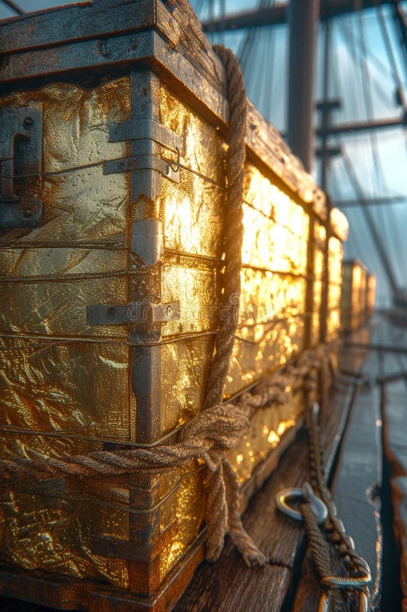 Gold Containers with Cargo on a Container Ship in the Ocean Stock Image ...