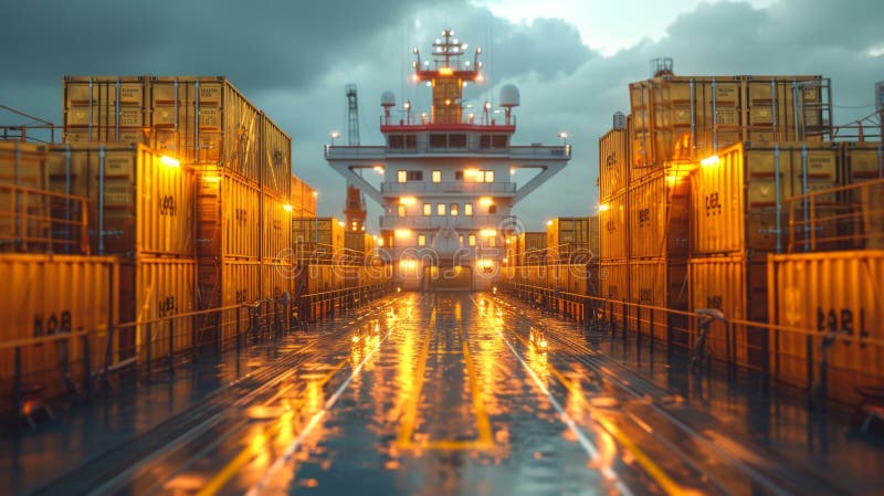 Gold Containers with Cargo on a Container Ship in the Ocean Stock Image ...