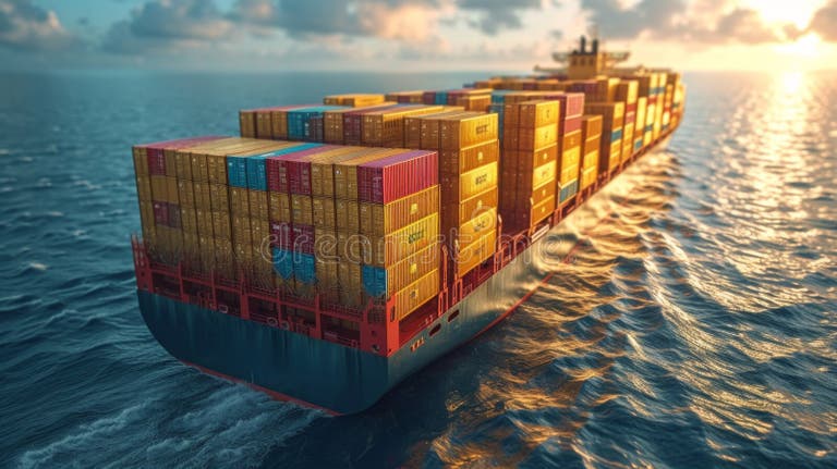 Gold Containers with Cargo on a Container Ship in the Ocean Stock Image ...