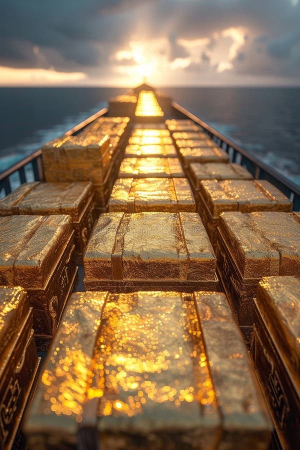 Gold Containers with Cargo on a Container Ship in the Ocean Stock Image ...