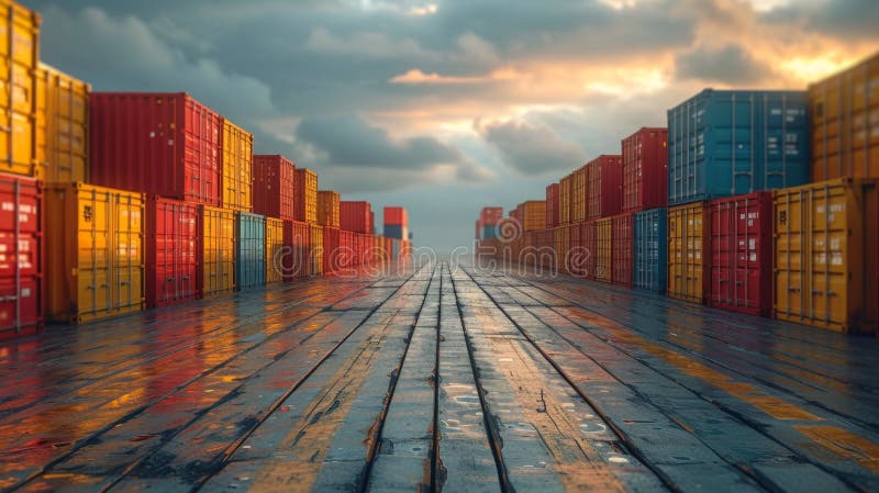 Gold Containers with Cargo on a Container Ship in the Ocean Stock Photo ...