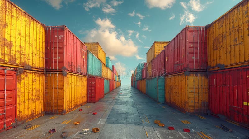 Gold Containers with Cargo on a Container Ship in the Ocean Stock Image ...