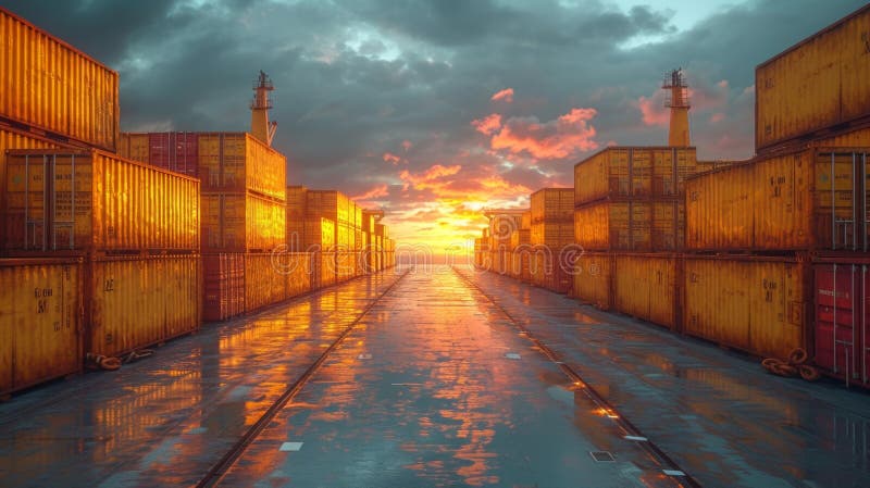 Gold Containers with Cargo on a Container Ship in the Ocean Stock Image ...