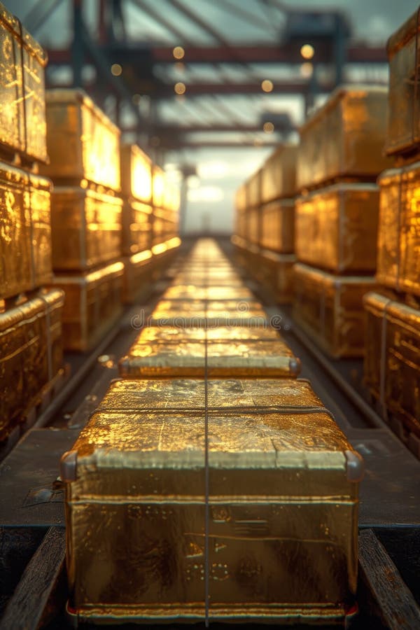 Gold Containers with Cargo on a Container Ship in the Ocean Stock Photo ...