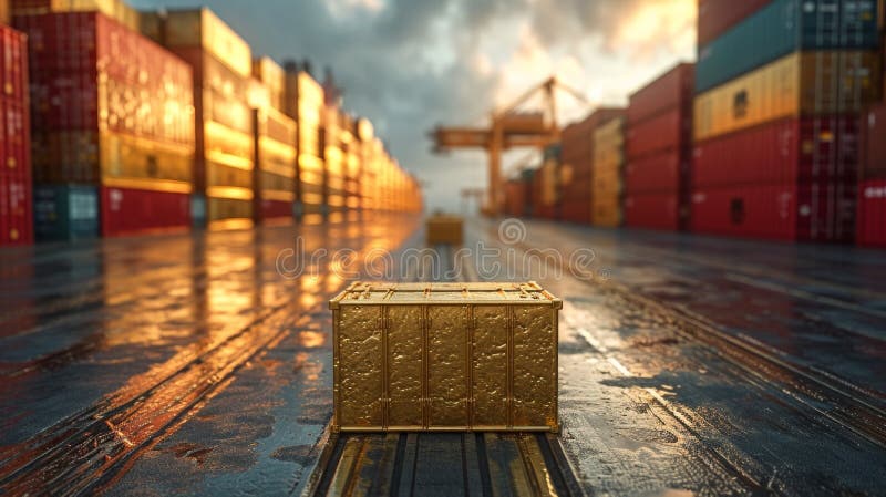 Gold Containers with Cargo in the Port before Shipment Stock Image ...