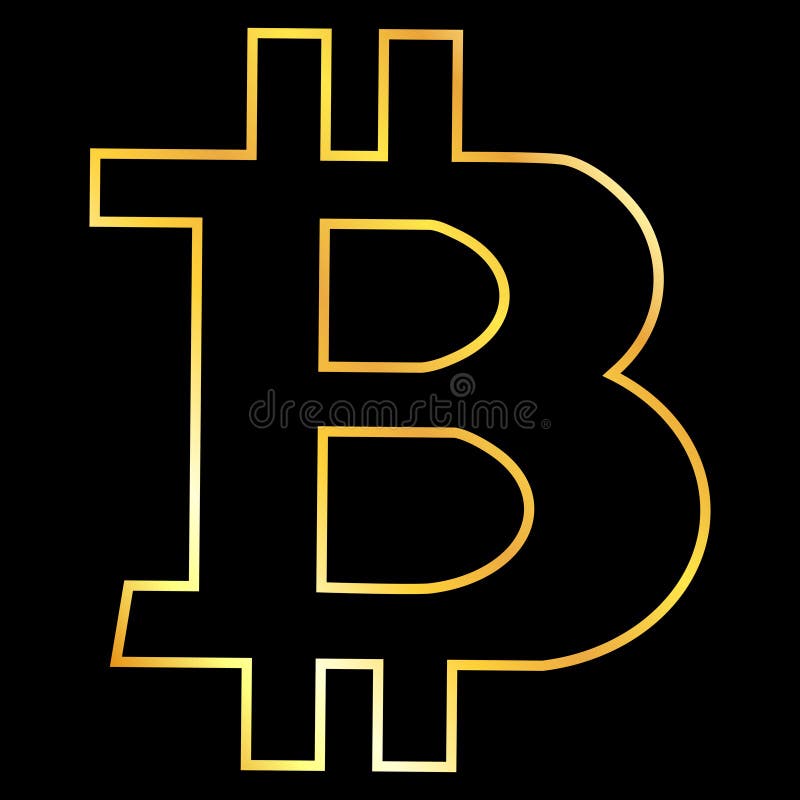 Gold Contour Bitcoin BTC Token Symbol Isolated on Black. Stock Vector ...