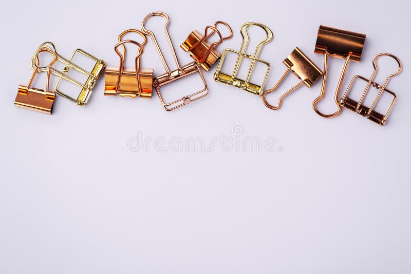 Gold Copper Binder Clips Grey Background Top View Stock Photos - Free ...