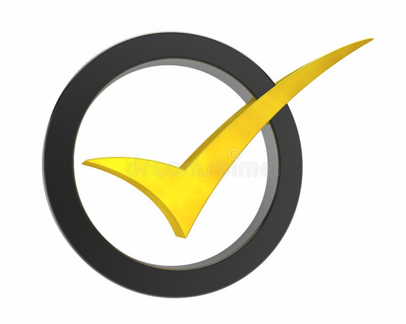 Gold Correct Mark Symbol Isolated on White Background Stock ...