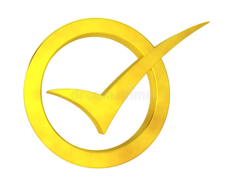 Gold Correct Mark Symbol Isolated on White Background Stock ...