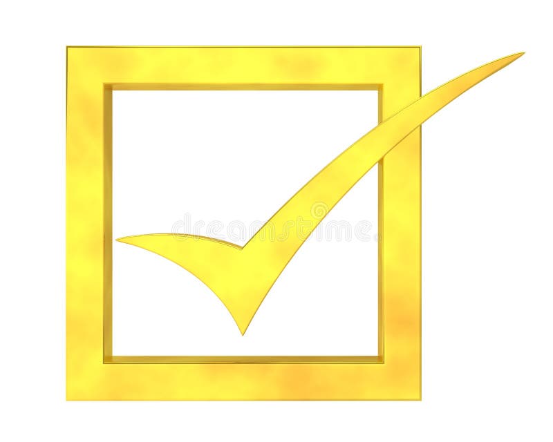 Gold Correct Mark Symbol Isolated on White Background Stock ...
