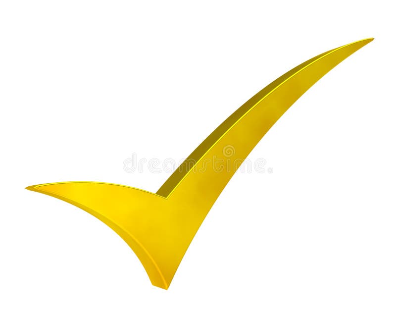 Gold Correct Mark Symbol Isolated on White Background Stock ...