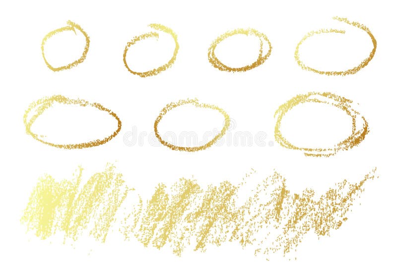 Gold Crayon Circle Oval and Scribble, Vector Simple Sketch Stock Vector - Illustration of ...