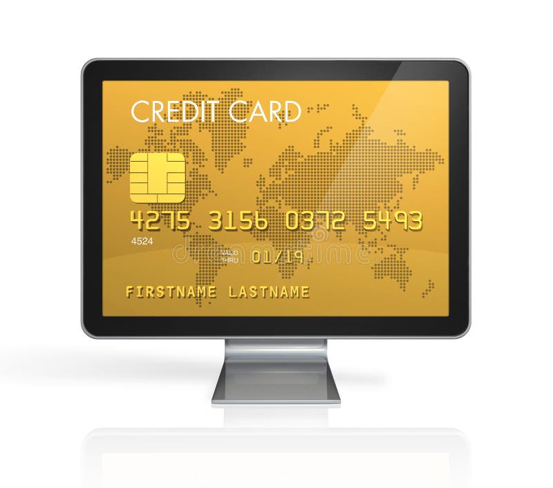 Gold Credit Card on a Computer Screen Stock Illustration - Illustration ...
