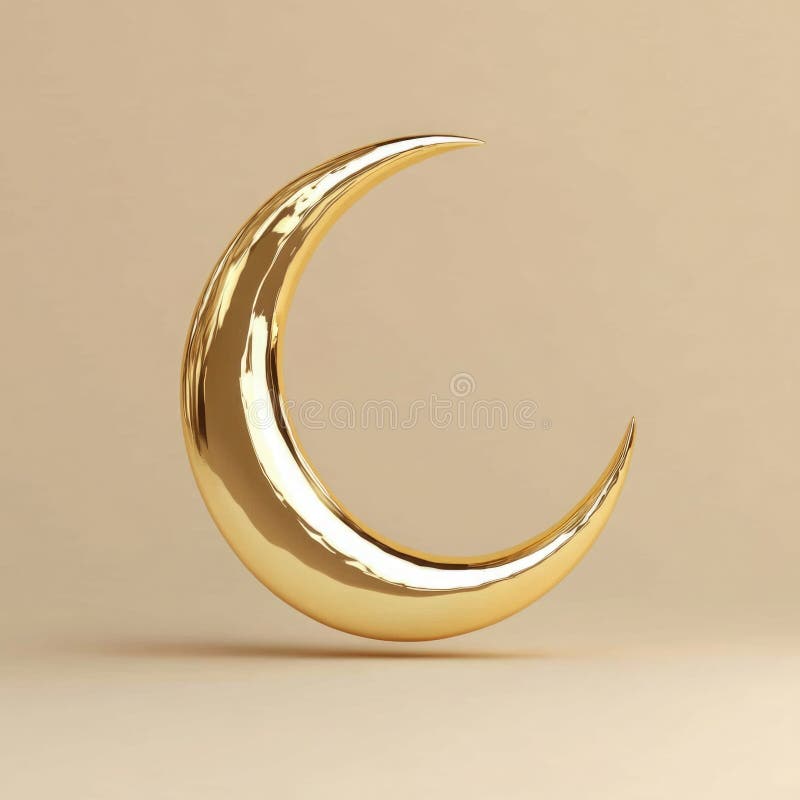 Gold Crescent Moon on Minimal Gradient Background Stock Illustration ...