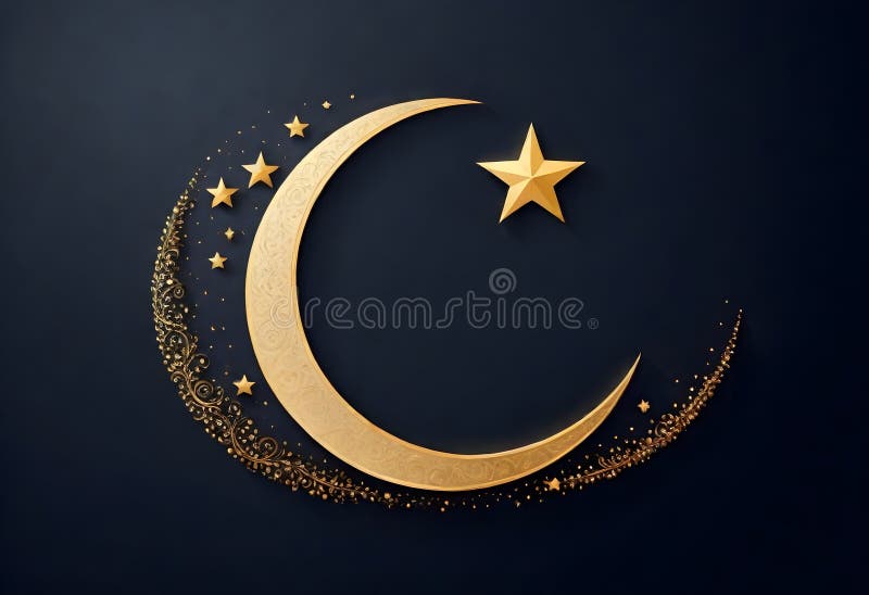A Gold Crescent and a Crescent Symbol Shape from Glitters and Stars on ...