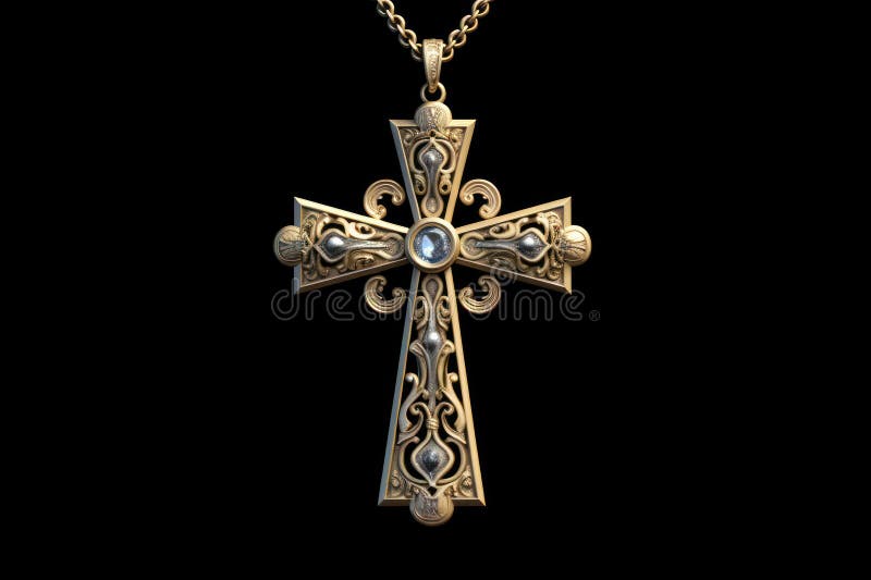 A Gold Cross with a Diamond on a Chain Stock Illustration ...