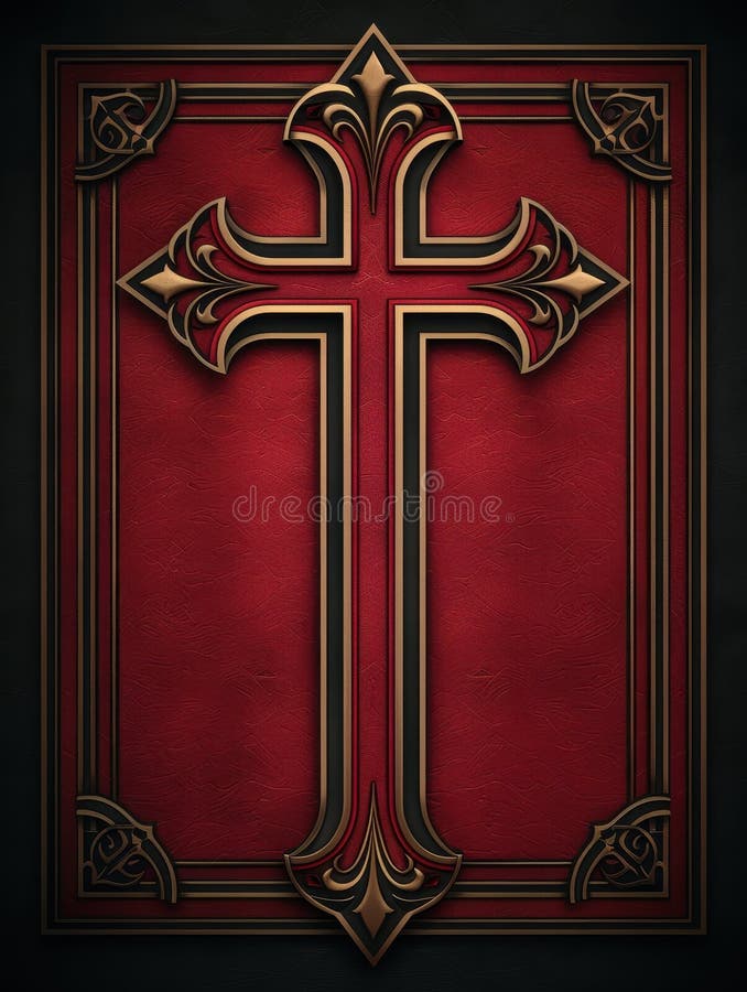 Ornate Gold Cross on Red Background Stock Illustration - Illustration ...