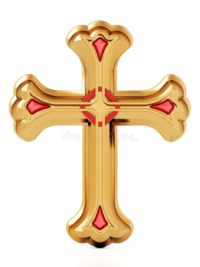 Gold Cross Isolated on White Background. 3D Illustration Stock ...