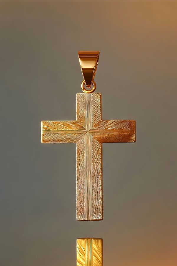 A Gold Cross Pendant on a Reflective Surface Stock Image - Image of ...