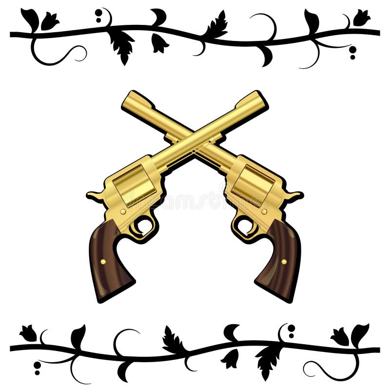 Crossed Pistol Gun Revolvers Vintage Woodcut Style Stock Vector ...