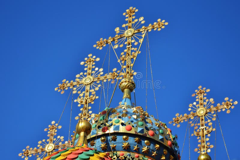 Gold crosses on domes stock image. Image of colored, cultures - 52392111