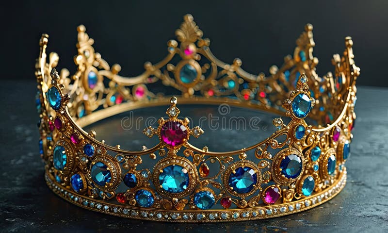 A Gold Crown with Blue and Red Stones on it. Stock Illustration ...