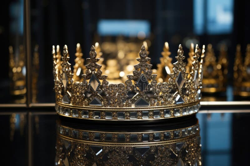 Gold Crown with Diamond Studs Placed on a Mirror Reflecting Its Image ...