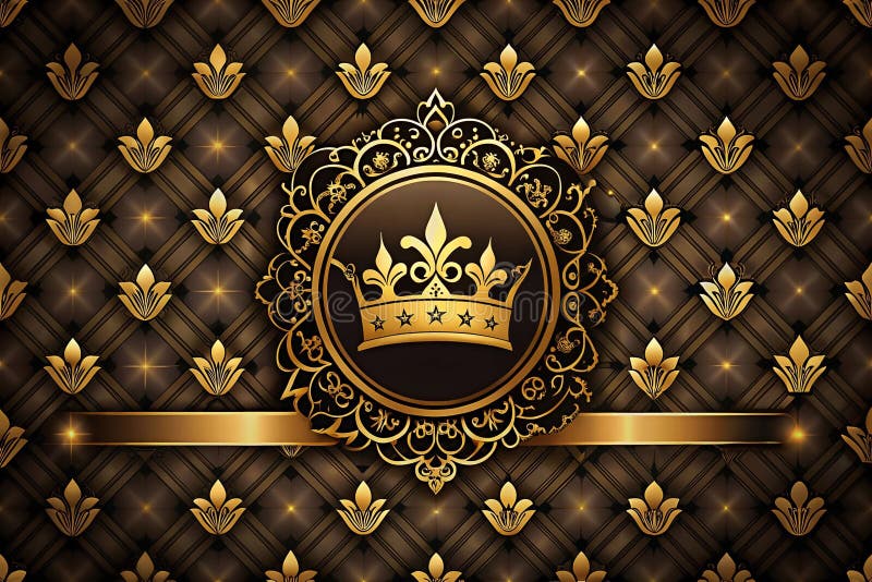Gold Crown Emblem on Dark Brown Quilted Background Stock Illustration ...