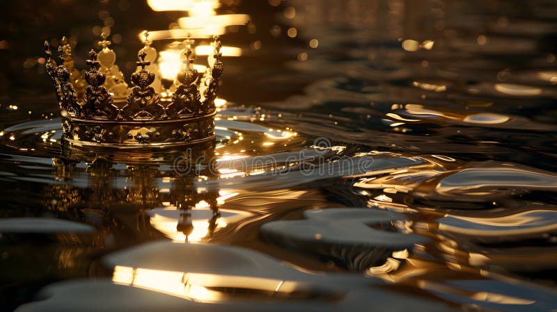 Gold Crown Floating Above Pool of Water Casting Stock Illustration ...